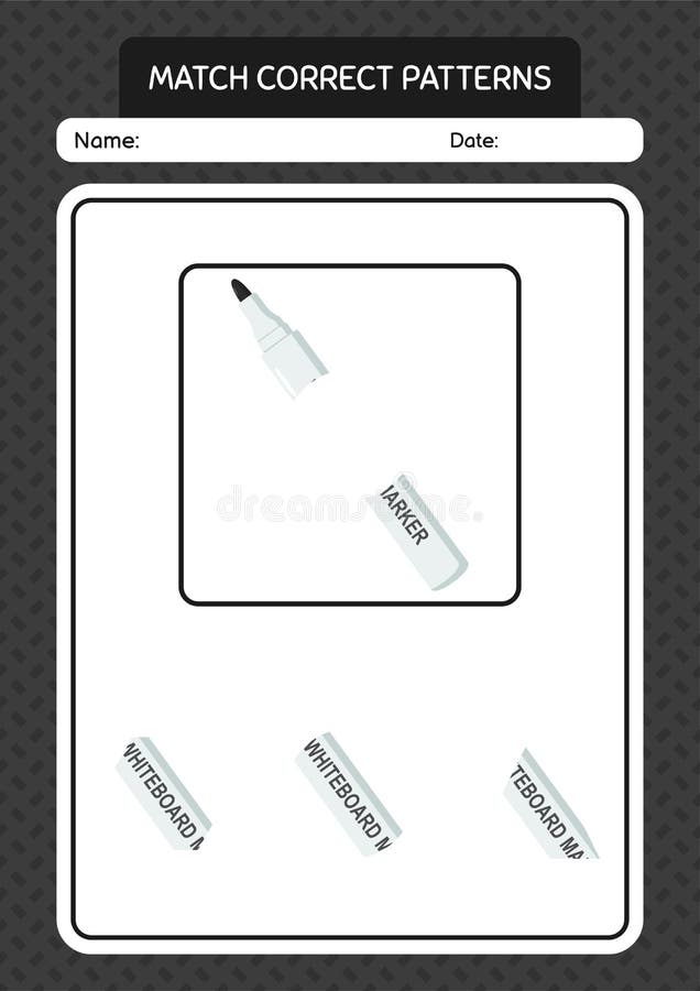 Match Pattern Game with Whiteboard Marker. Worksheet for Preschool Kids ...