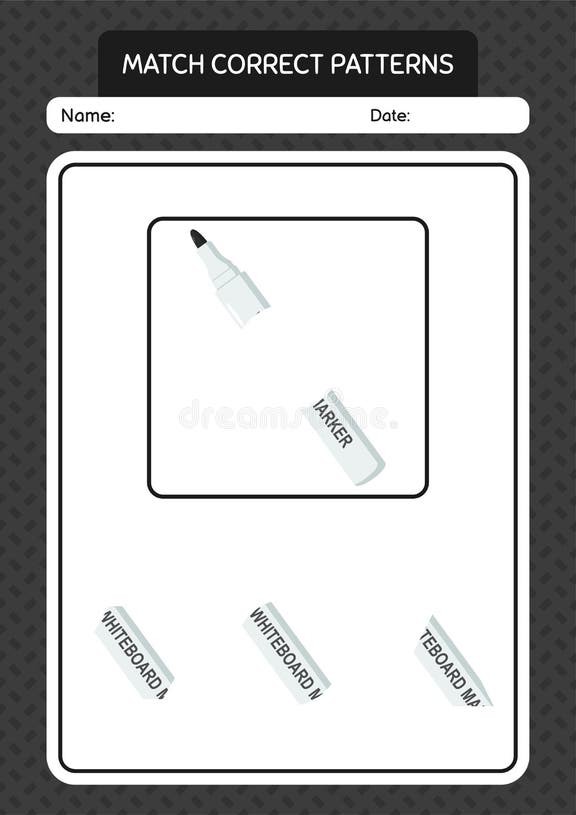 Match Pattern Game with Whiteboard Marker. Worksheet for Preschool Kids ...