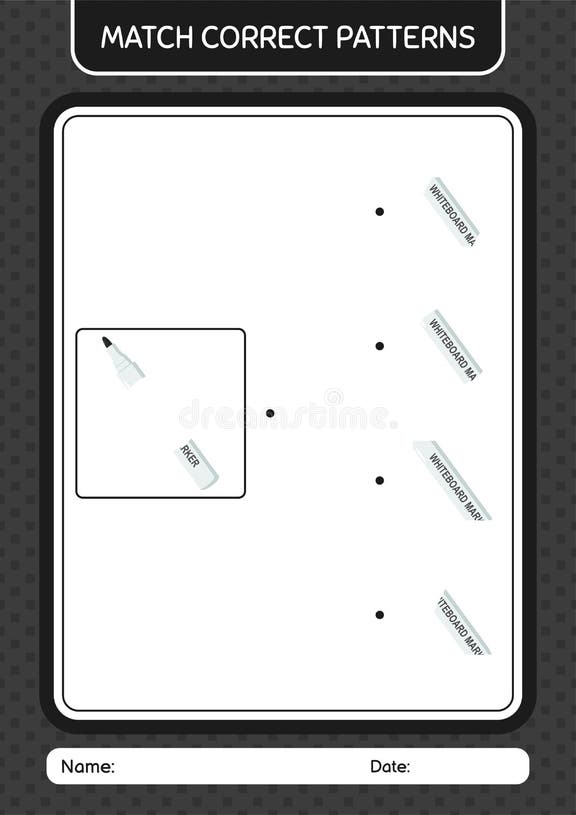 Match Pattern Game with Whiteboard Marker. Worksheet for Preschool Kids ...