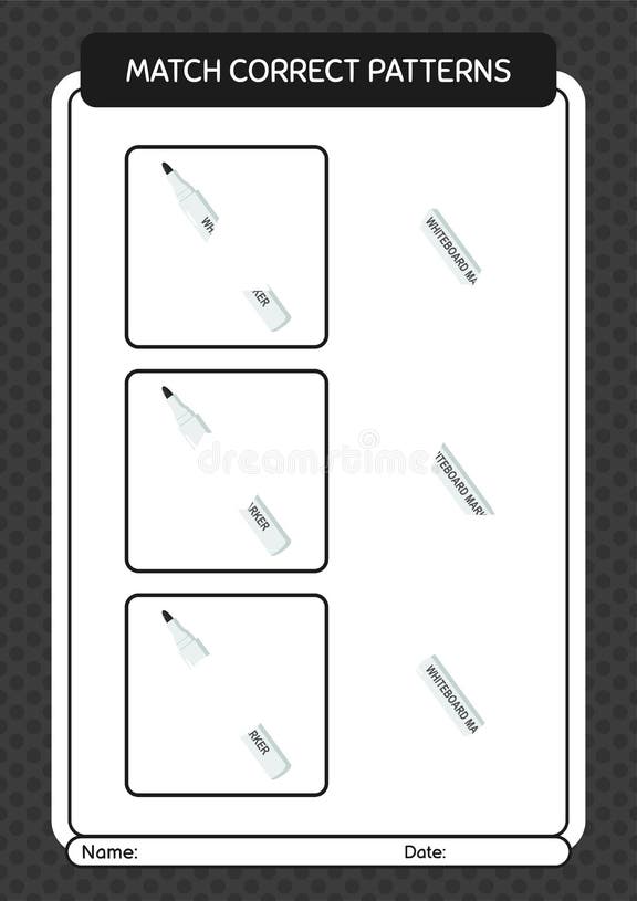 Match Pattern Game with Whiteboard Marker. Worksheet for Preschool Kids ...