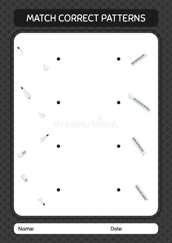 Match Pattern Game with Whiteboard Marker. Worksheet for Preschool Kids ...