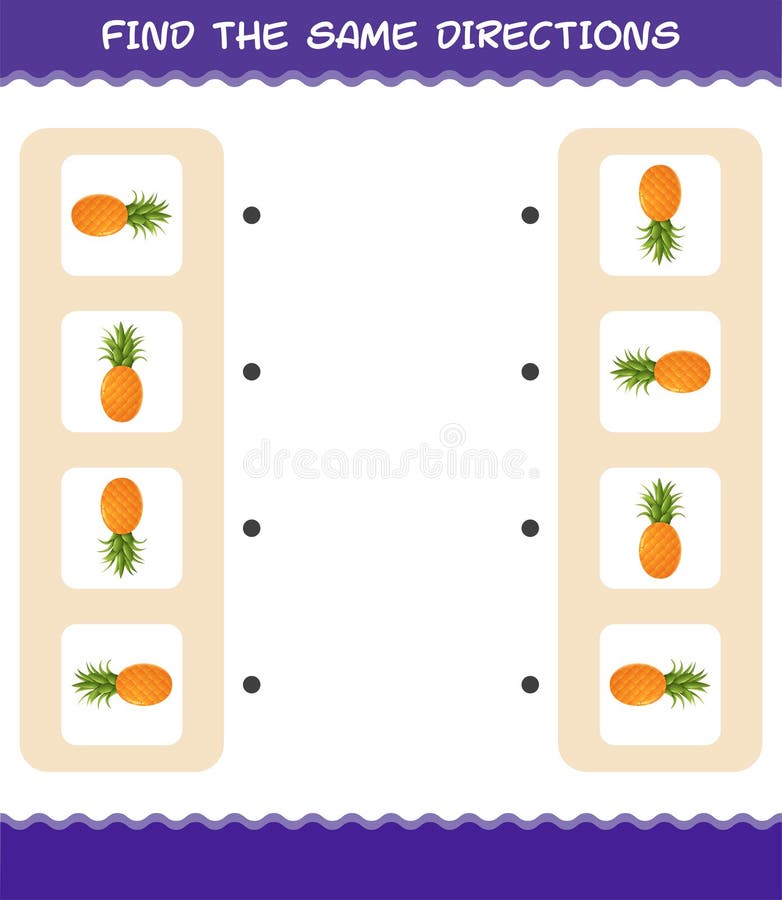 Match the Same Directions of Pineapple. Matching Game Stock Vector ...