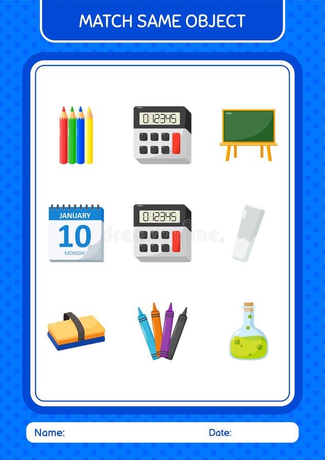 Match with Same Object Game Calculator. Worksheet for Preschool Kids ...