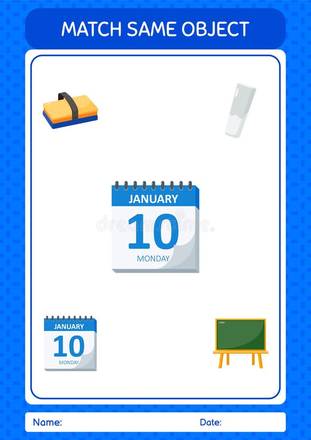 Match with Same Object Game Calendar. Worksheet for Preschool Kids ...