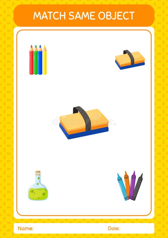 Match with Same Object Game Chalkboard Eraser. Worksheet for Preschool ...