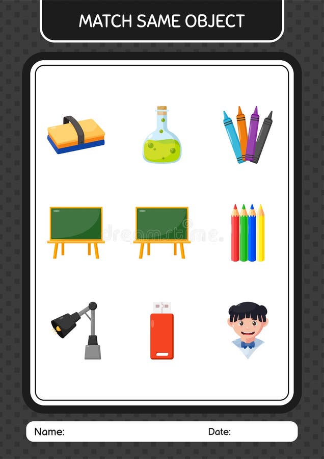Match with Same Object Game Chalkboard. Worksheet for Preschool Kids ...
