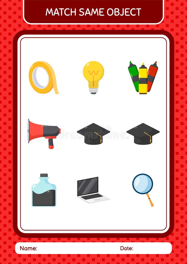 Match with Same Object Game Graduation Cap. Worksheet for Preschool ...
