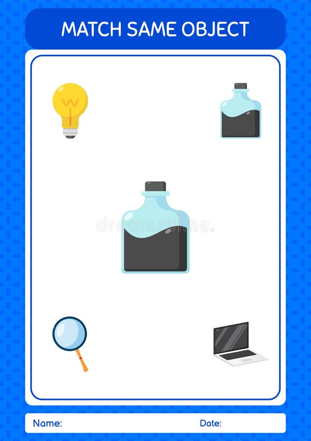 Match with Same Object Game Ink Bottle. Worksheet for Preschool Kids ...