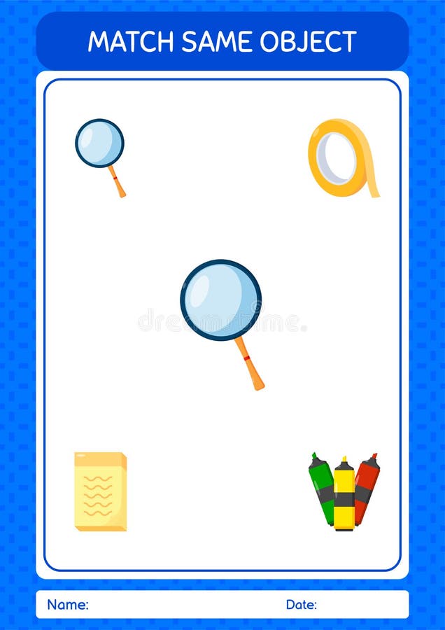 Match with Same Object Game Magnifying Glass. Worksheet for Preschool ...