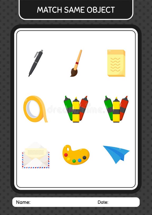 Match with Same Object Game Marker Pen. Worksheet for Preschool Kids ...
