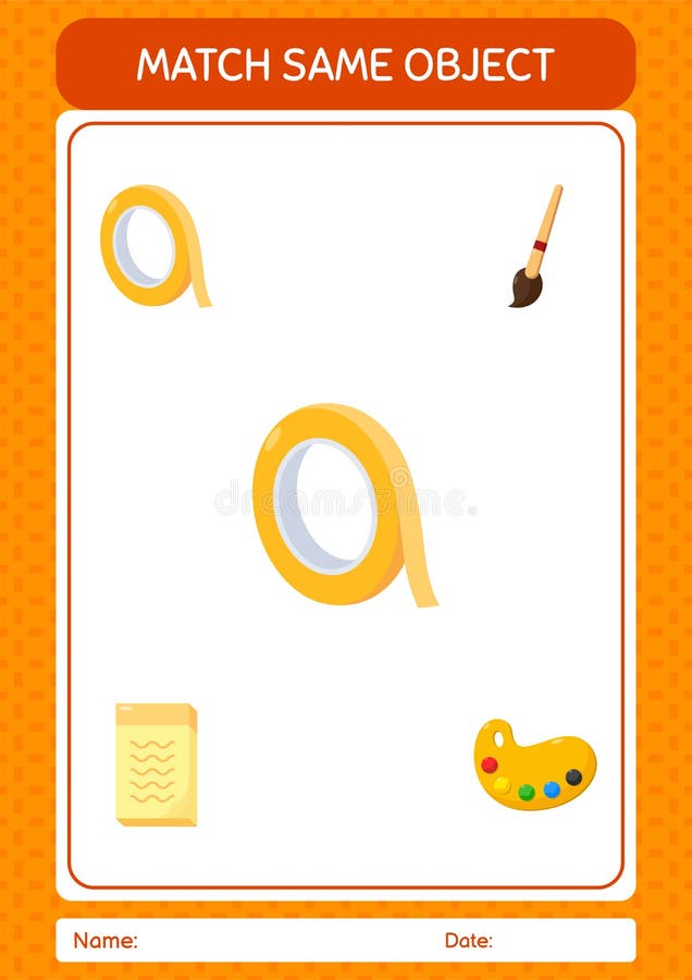 Match with Same Object Game Masking Tape. Worksheet for Preschool Kids ...