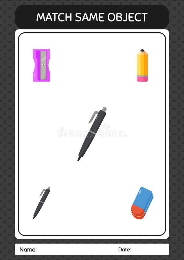 Match with Same Object Game Pen. Worksheet for Preschool Kids, Kids ...