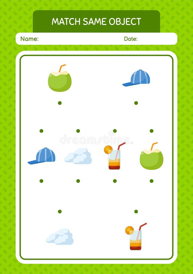 Match with Same Object Game Summer Icon. Worksheet for Preschool Kids ...
