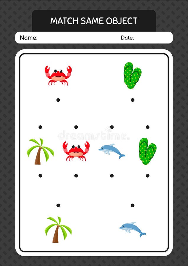 Match with Same Object Game Summer Icon. Worksheet for Preschool Kids ...