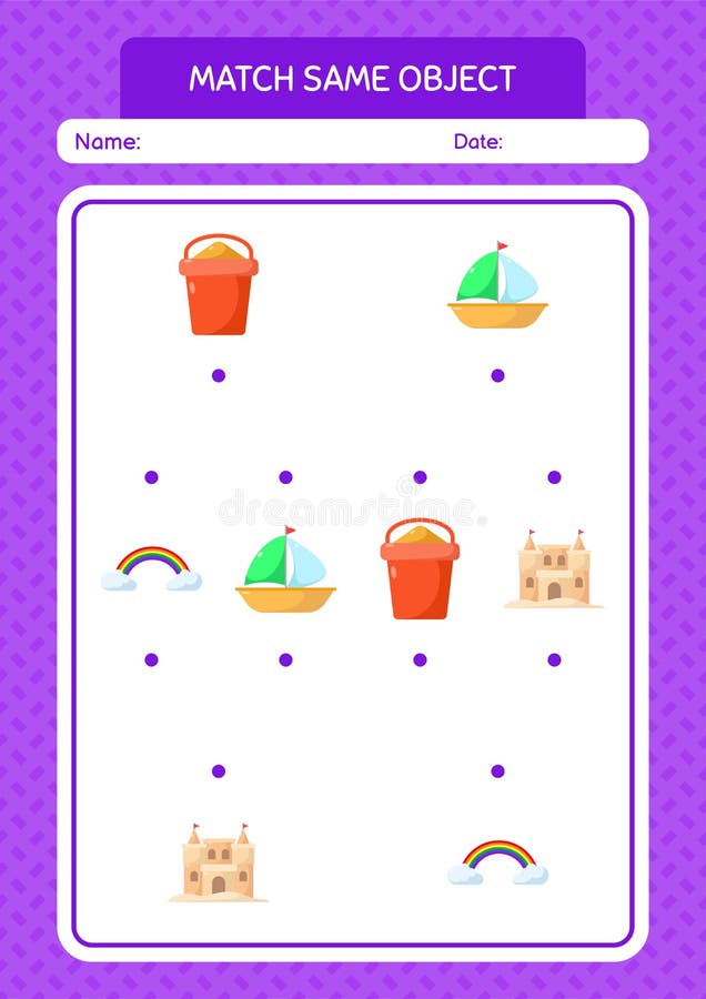 Match with Same Object Game Summer Icon. Worksheet for Preschool Kids ...