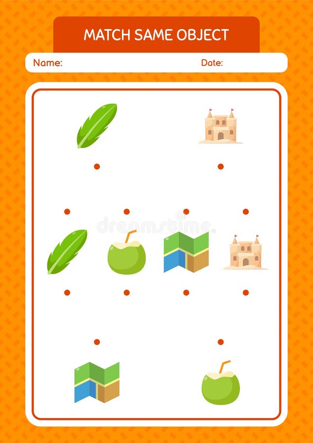 Match with Same Object Game Summer Icon. Worksheet for Preschool Kids ...