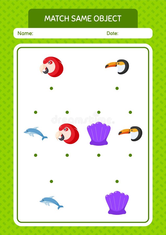 Match with Same Object Game Summer Icon. Worksheet for Preschool Kids ...