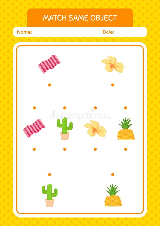 Match with Same Object Game Summer Icon. Worksheet for Preschool Kids ...