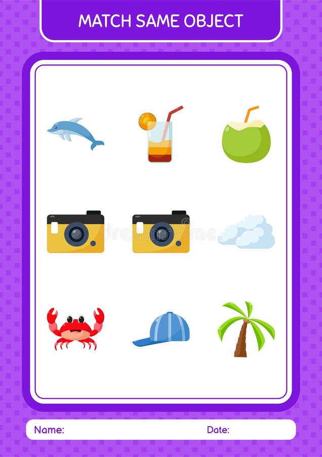 Match with Same Object Game Summer Icon. Worksheet for Preschool Kids, Kids Activity Sheet Stock ...