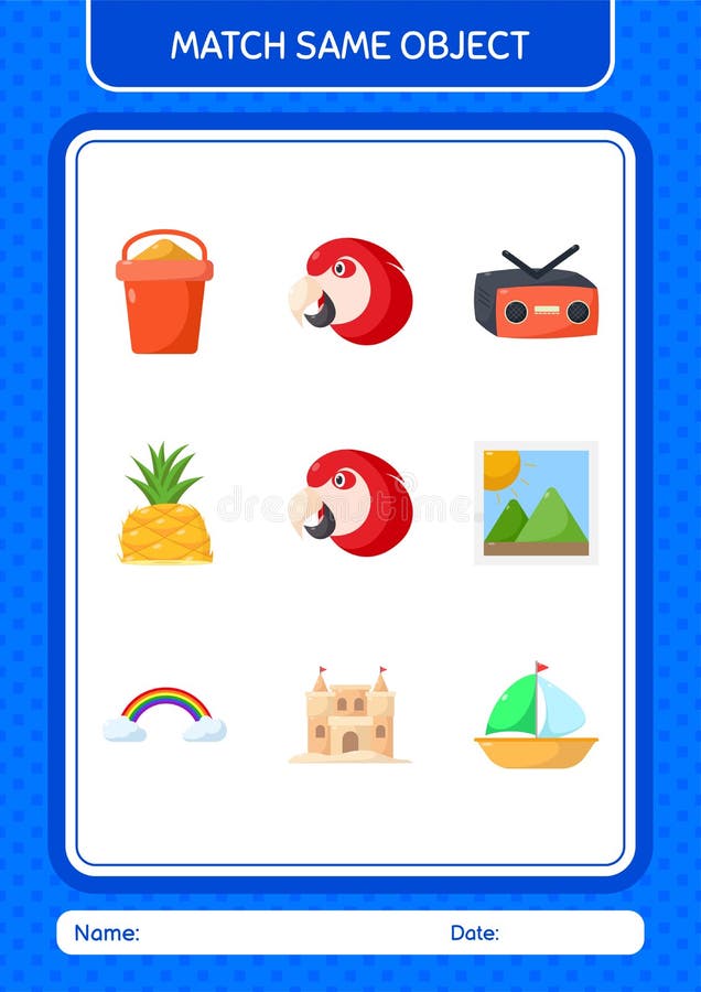 Match with Same Object Game Summer Icon. Worksheet for Preschool Kids ...