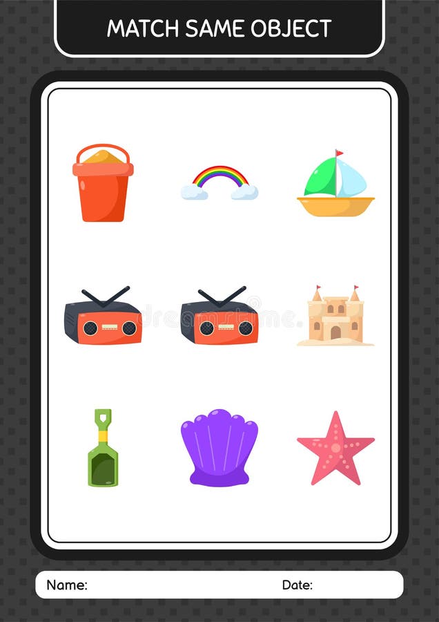 Match with Same Object Game Summer Icon. Worksheet for Preschool Kids ...