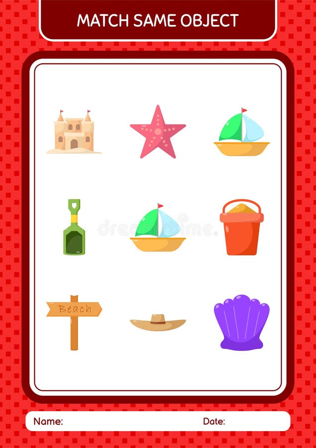 Match with Same Object Game Summer Icon. Worksheet for Preschool Kids ...