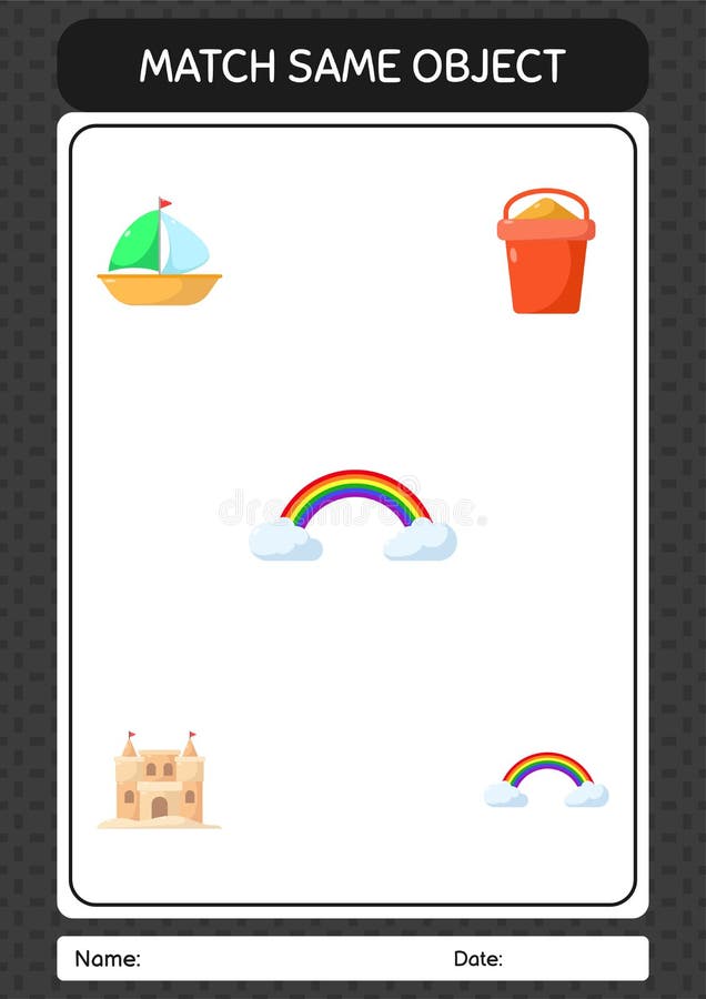 Match with Same Object Game Summer Icon. Worksheet for Preschool Kids ...