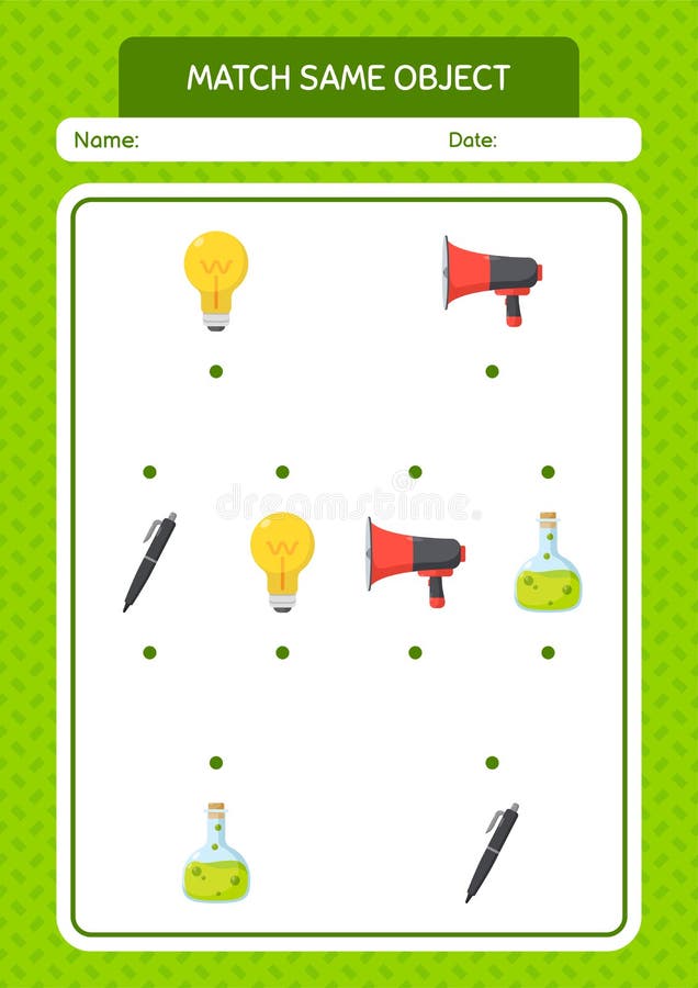 Match with Same Object Game Summer Icon. Worksheet for Preschool Kids ...