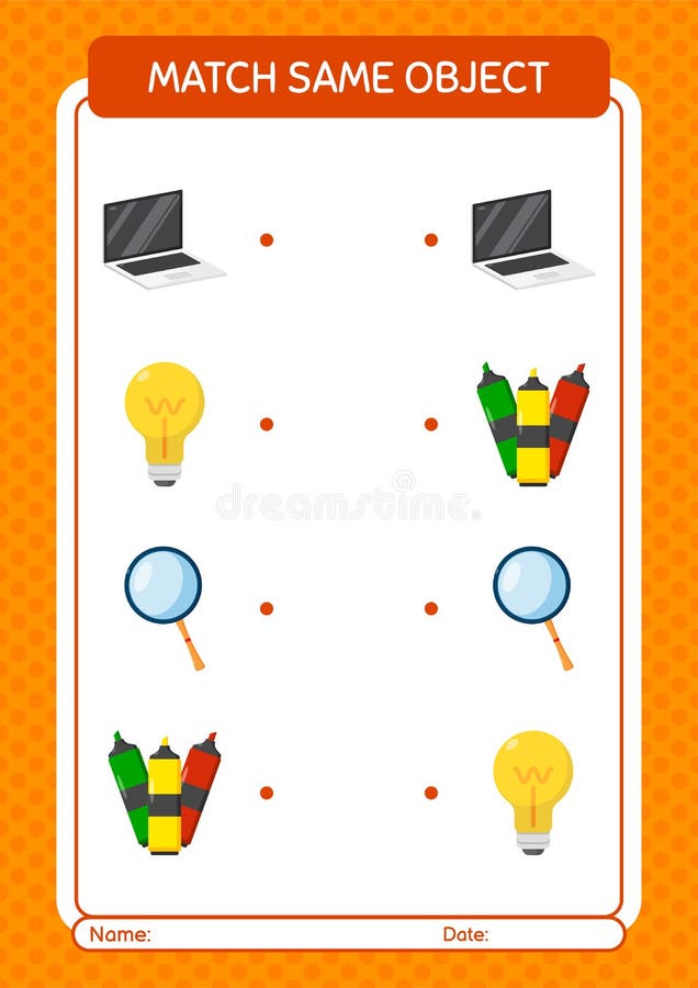 Match with Same Object Game Summer Icon. Worksheet for Preschool Kids ...