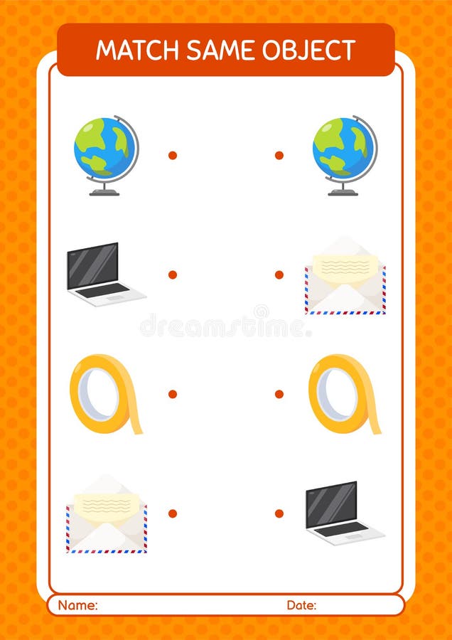 Match with Same Object Game Summer Icon. Worksheet for Preschool Kids ...