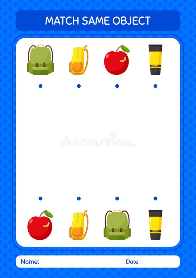 Match with Same Object Game Summer Icon. Worksheet for Preschool Kids ...