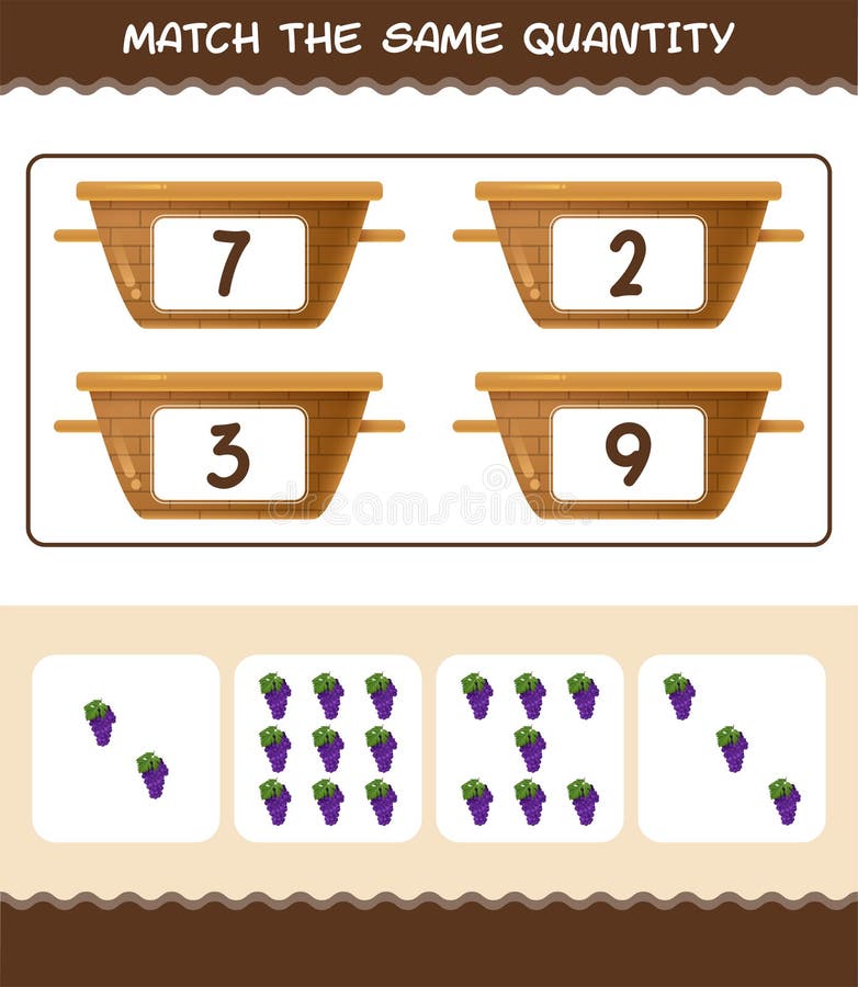 Match the Same Quantity of Grape. Counting Game Stock Vector ...