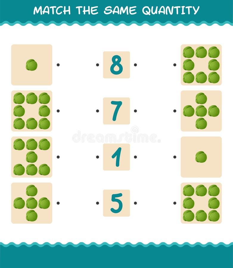 Match the Same Quantity of Green Cabbage. Counting Game Stock Vector ...