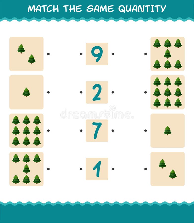 Match the Same Quantity of Pine Tree. Counting Game Stock Vector ...