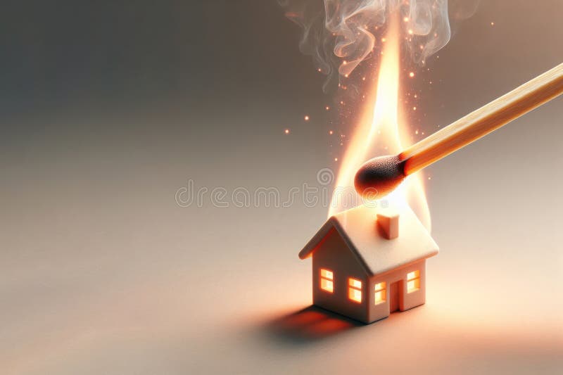 A Match Setting Fire To a Small House. Space for Text. Stock Image ...