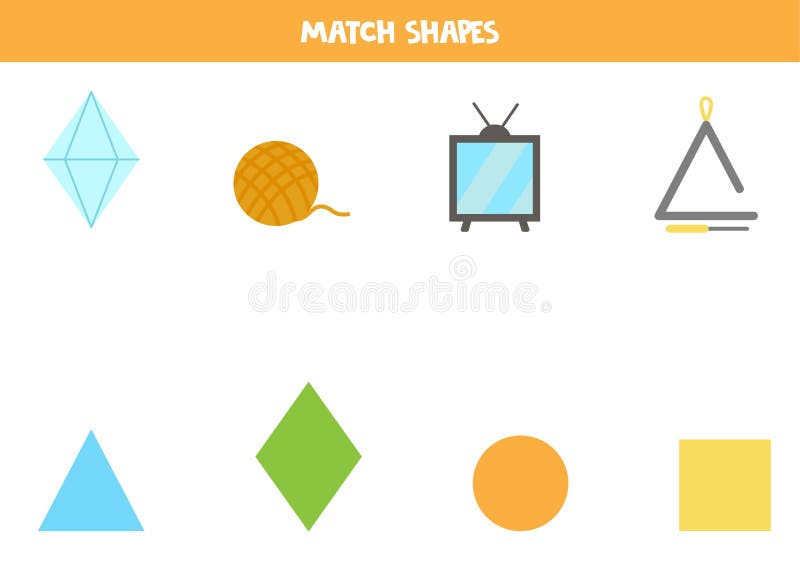Match Shapes and Pictures. Worksheet for Kids. Stock Vector ...