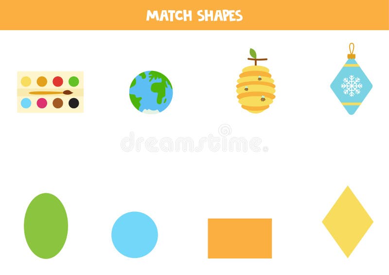 Match Shapes and Pictures. Worksheet for Kids. Stock Vector ...