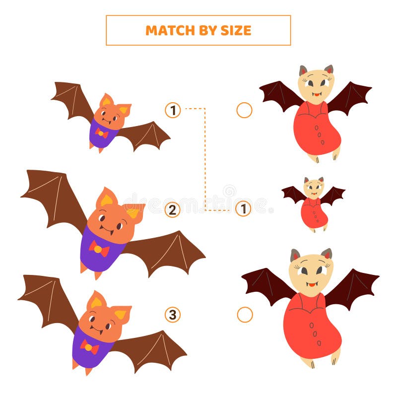 Match by Size for Cartoon Bats Stock Illustration - Illustration of ...