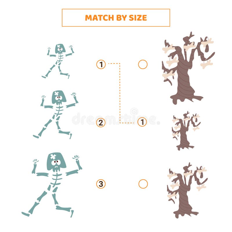 Match by Size for Cartoon Skeleton and Tree Stock Illustration ...