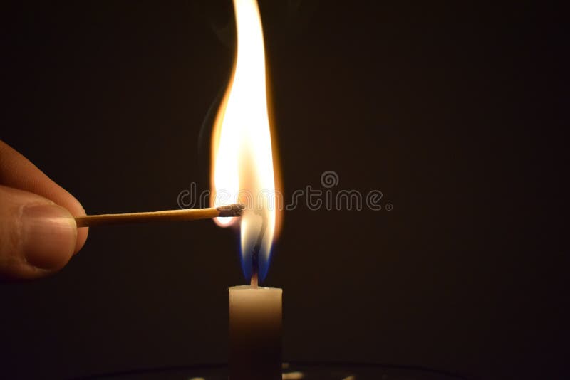 Match Stick Catching Fire from Burning Candle Stock Image - Image of ...