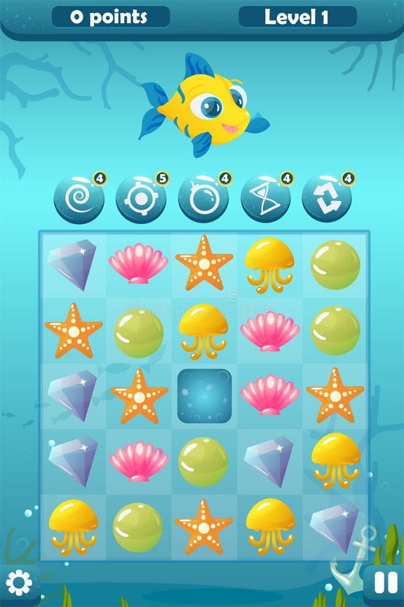 Match Three Game Interface for Underwater World Stock Vector ...