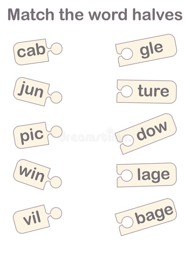 Match the Word Halves. Educational Game Stock Vector - Illustration of ...