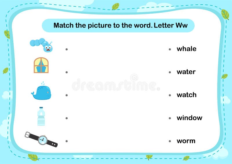 Match Words with the Correct Pictures Letter W Stock Vector ...