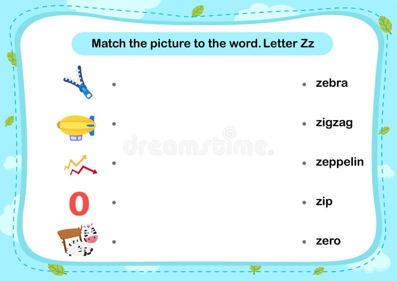 Match Words with the Correct Pictures Letter Z Stock Vector ...