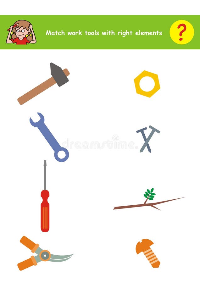 Match Work Tools with Right Elements, Worksheet, Eps. Stock Vector ...