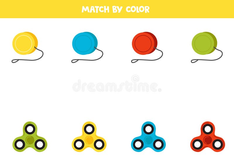 Match Cartoon Yo Yo and Spinners by Colors. Logical Color Sorting Game ...