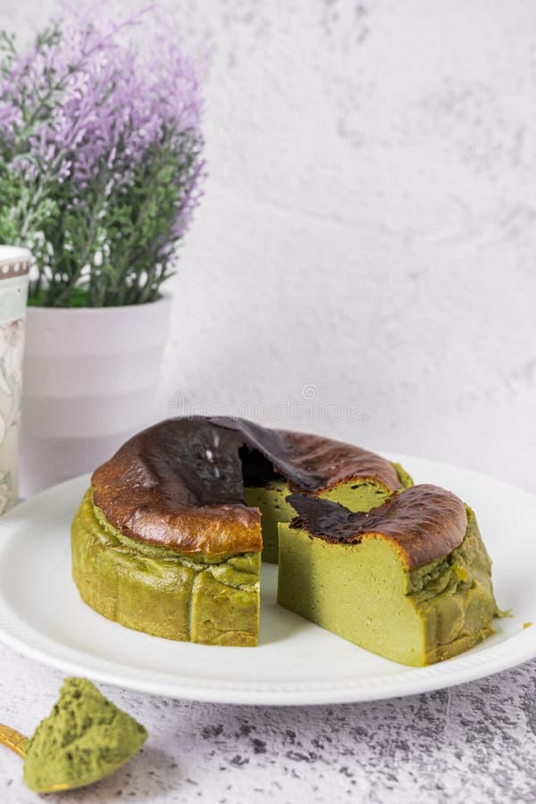Matcha Basque Burnt Cheesecake with White Background Stock Photo ...