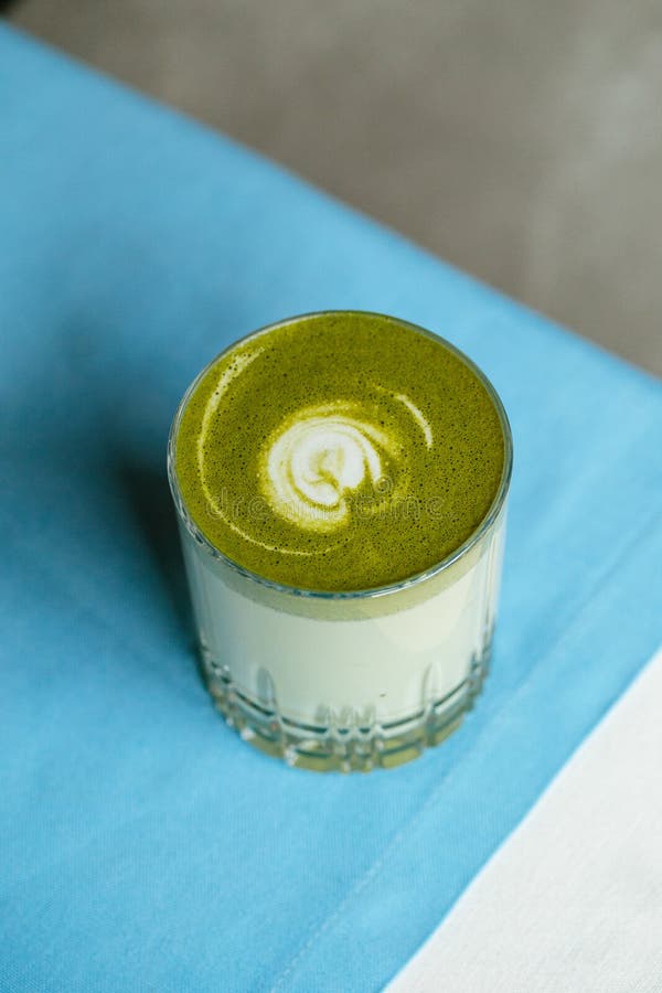 Matcha Beverage in a Glass on the Restaurant Table Stock Image - Image ...