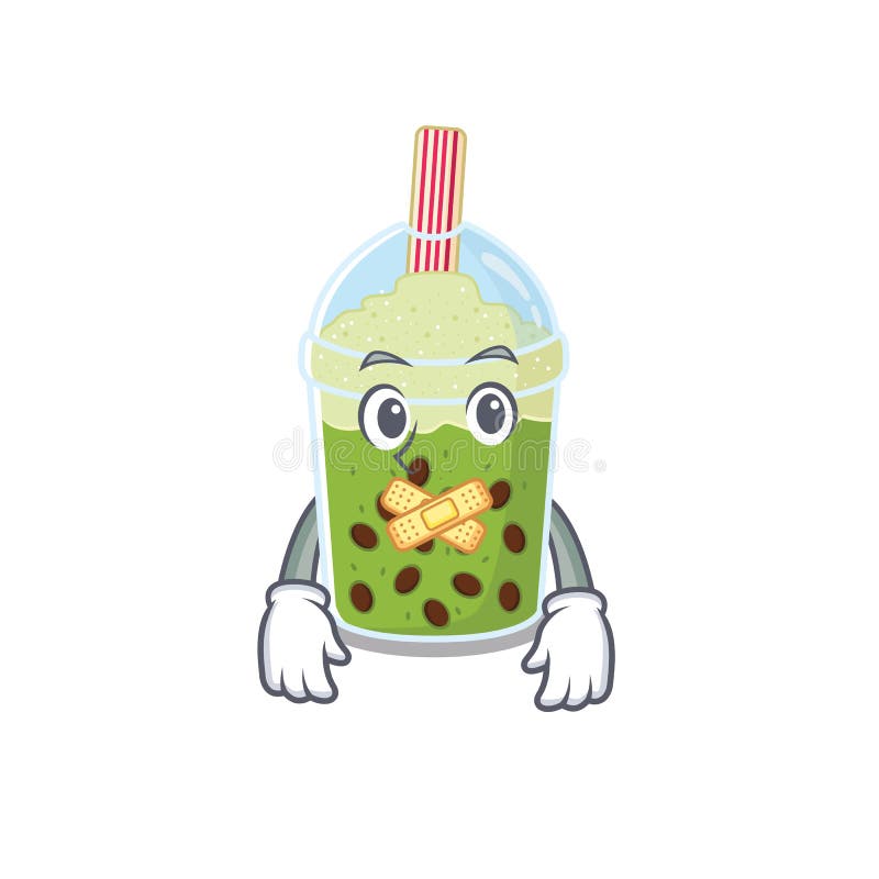Matcha Bubble Tea Mascot Cartoon Character Design with Silent Gesture ...