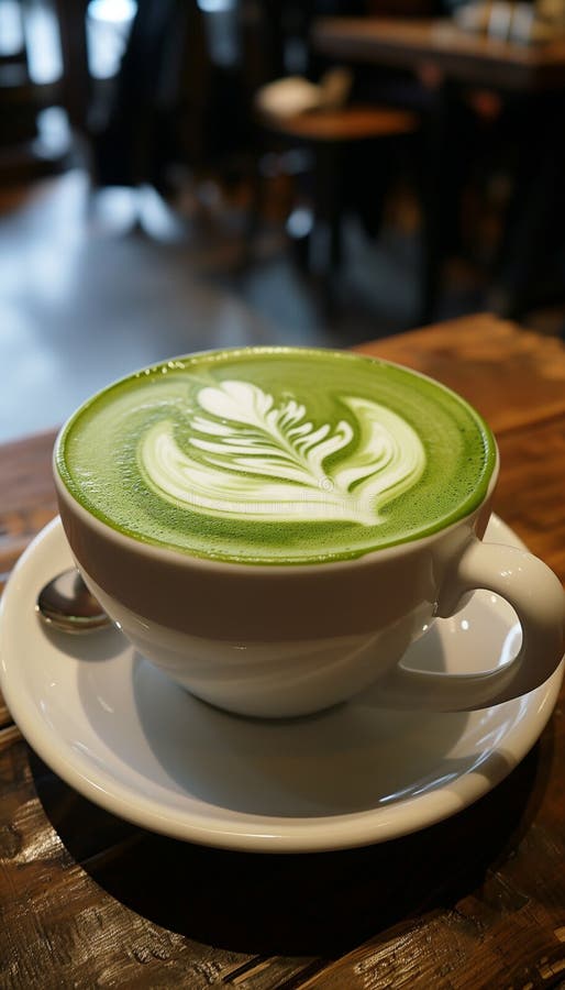 Matcha Cappuccino with Milk Pattern in Cup. AI Generated. Stock Image ...